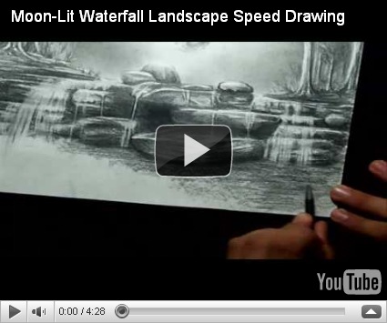 Shading Technique: Waterfall Landscape Drawing